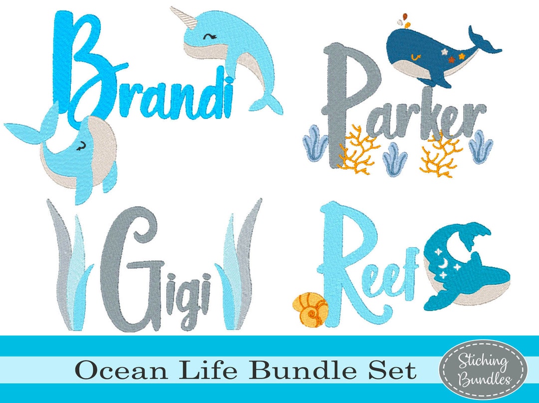 79 Ocean Life Embroidery Machine Designs Bundle Set Monogram BX Font ...
