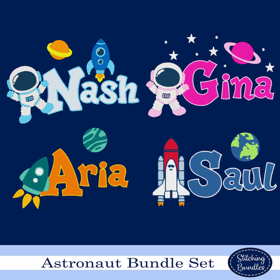 96 Astronaut Outer Space Embroidery Machine Designs Bundle Set Fonts ...