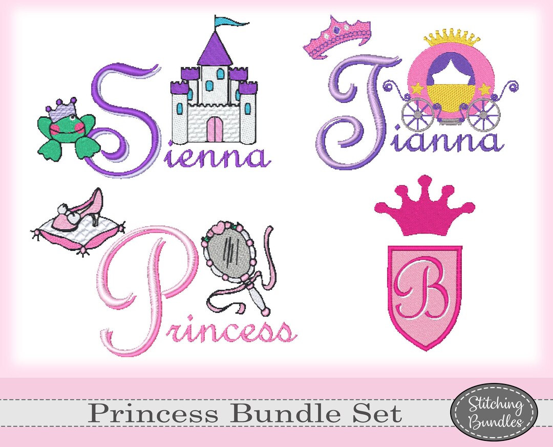 104 Princess Embroidery Machine Designs Font Bundle Set Castle - Etsy