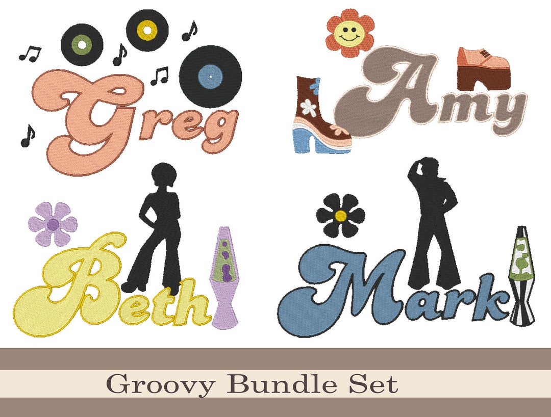 94 Groovy Embroidery Machine Designs Bundle Set Monogram BX - Etsy