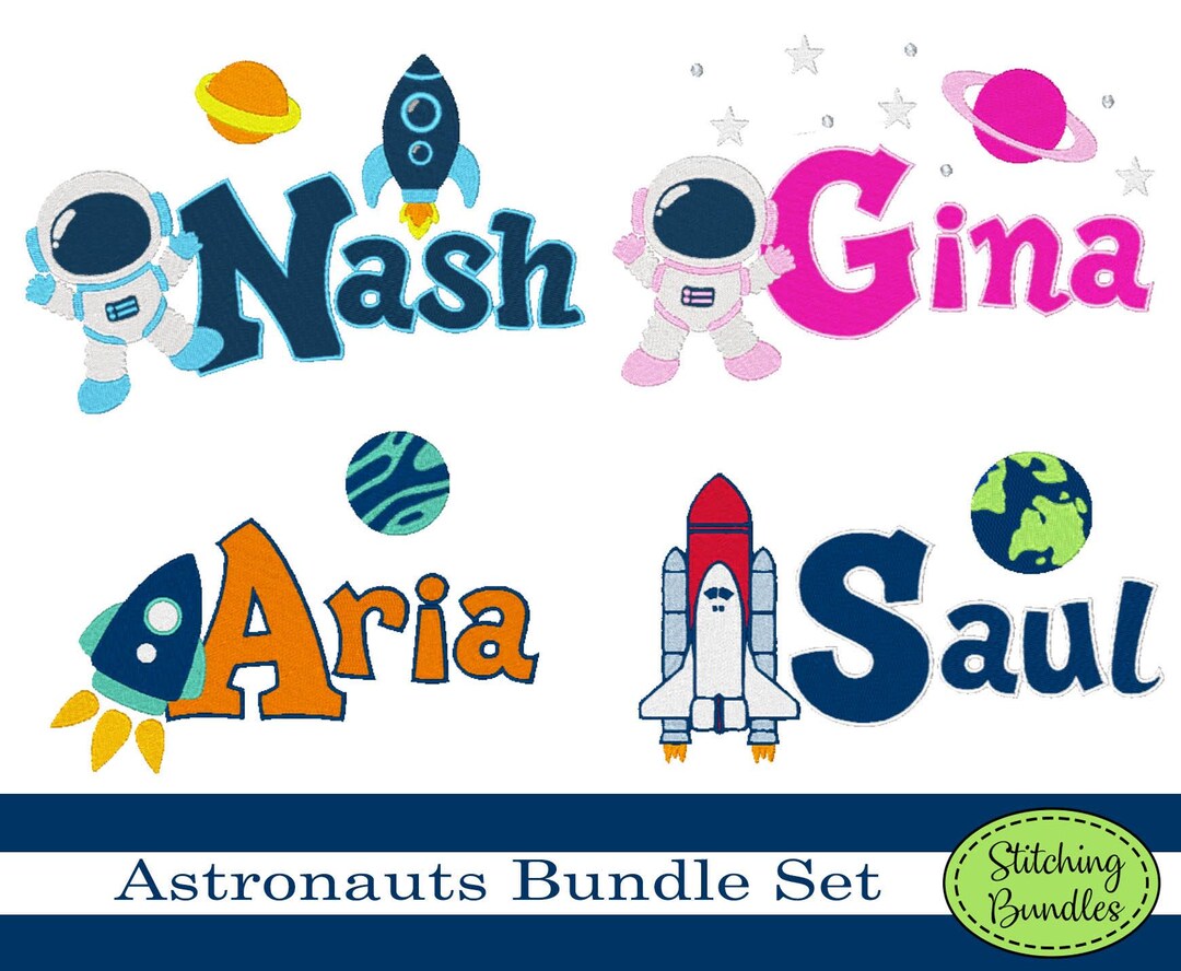 96 Astronaut Outer Space Embroidery Machine Designs Bundle Set Fonts ...
