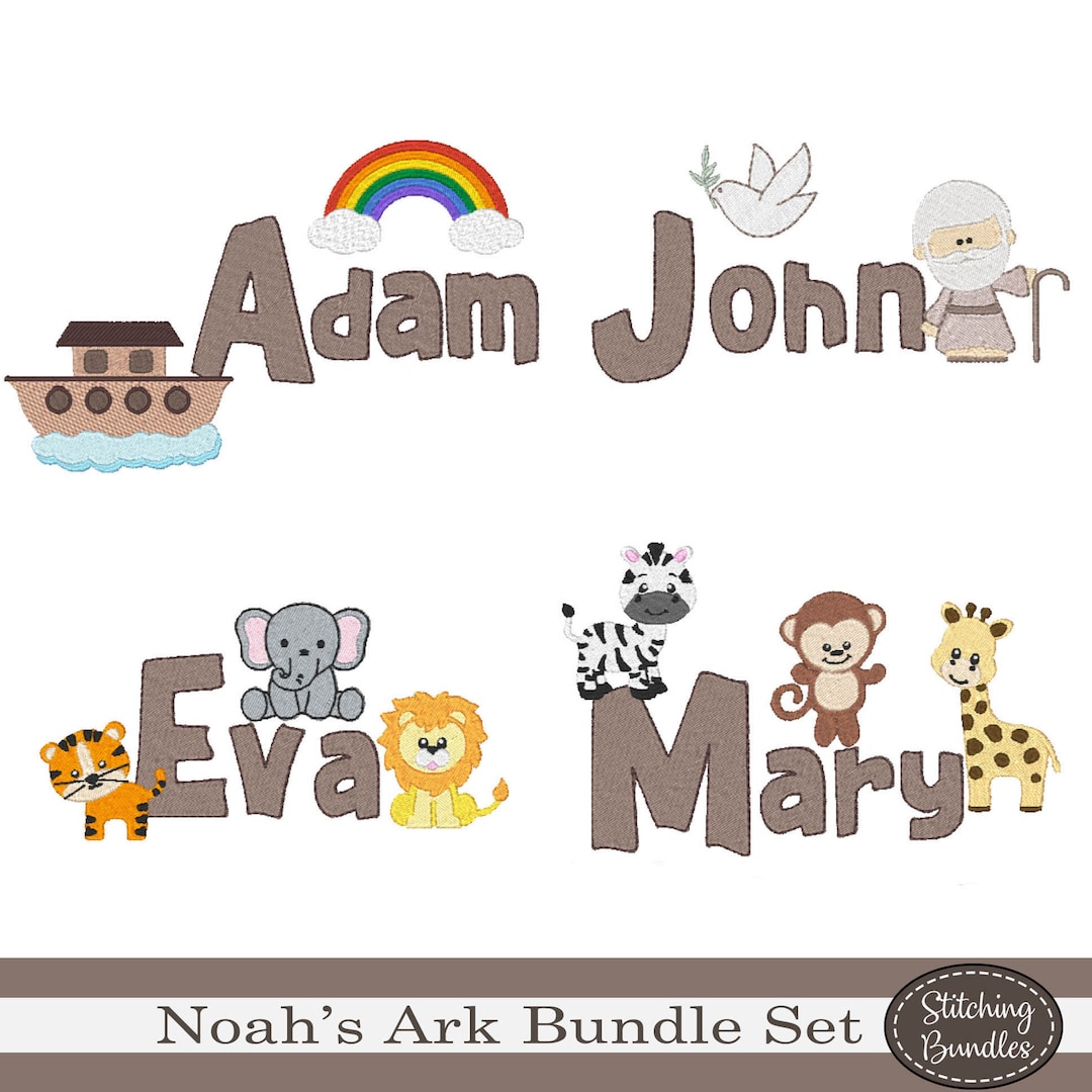 120 Noah's Ark Embroidery Machine Designs Bundle Set With BX Font ...