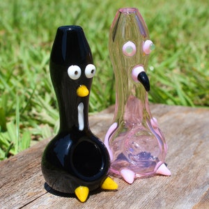 4 Birds Glass Smoking Pipes Cute Silly Black Jade Bird Pink Flamingo ...