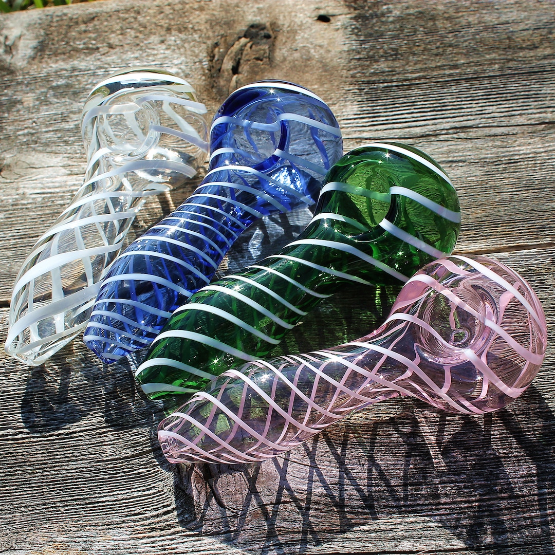 4" Glass Smoking Bowl Spiral White Lines Spoon Smoke Pipes Tobacco ...