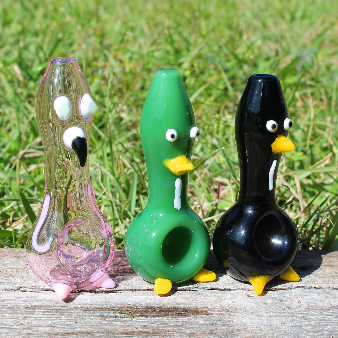 4" Birds Glass Smoking Pipes Cute Silly Black Jade Bird Pink Flamingo ...