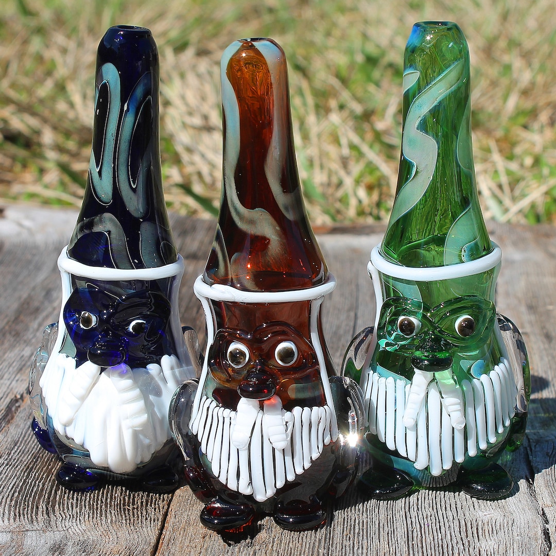4.5" Glass Smoke Bowl Gnome Wizard Merlin Tobacco Bowls Smoking Pipe ...