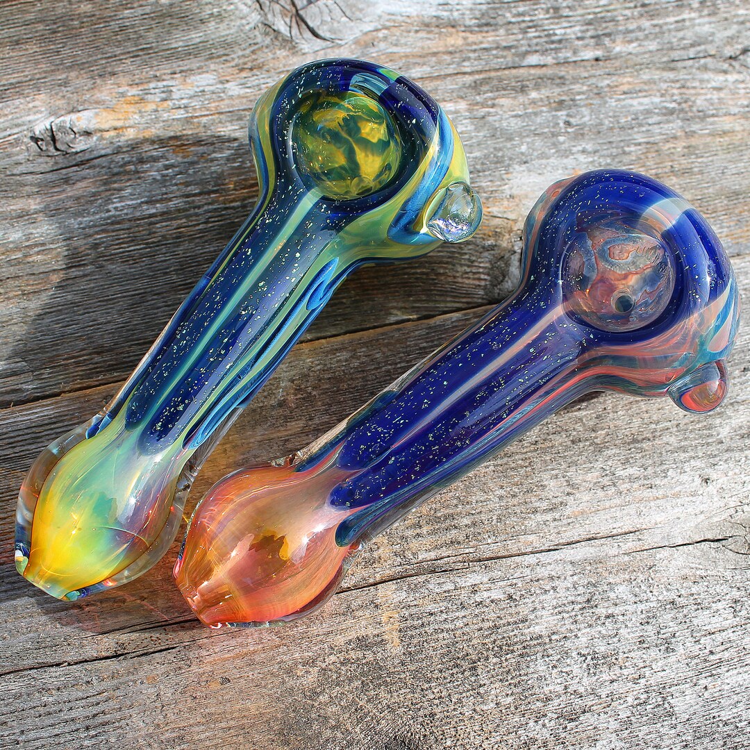 4.7" Sunset Glow Glass Smoke Bowl Heavy Thick Gold Fumed Smoking Pipes ...