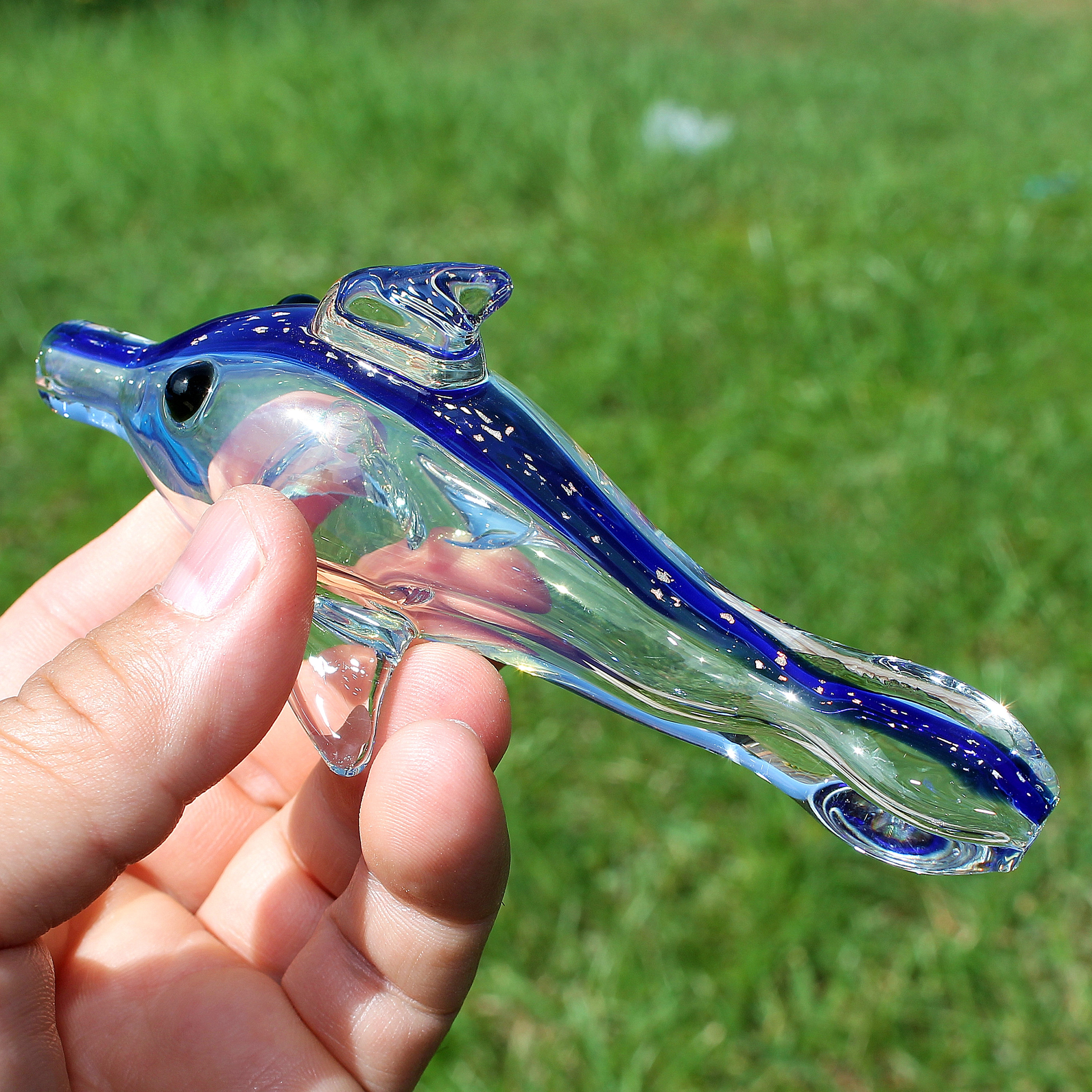5 Glass Smoke Bowl Dolphin Silver Fumed Heavy Smoking - Etsy