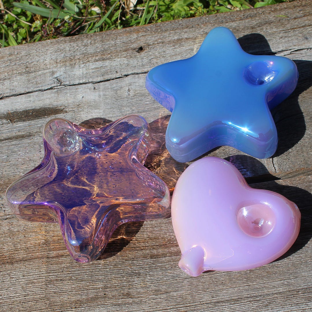4.3" Glass Smoking Bowls Super Cute Star Heart Pink Blue Jade ...