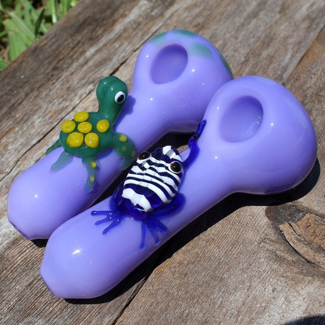 4.3" Glass Smoking Pipes Purple Jade Frog Turtle Bowls for Smoke ...