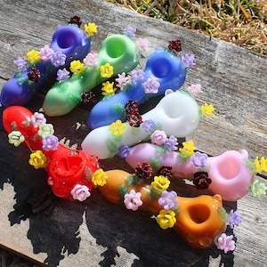 5" Glass Smoke Bowl Jade Flowers Beautiful Cute Smoking Pipe Tobacco ...