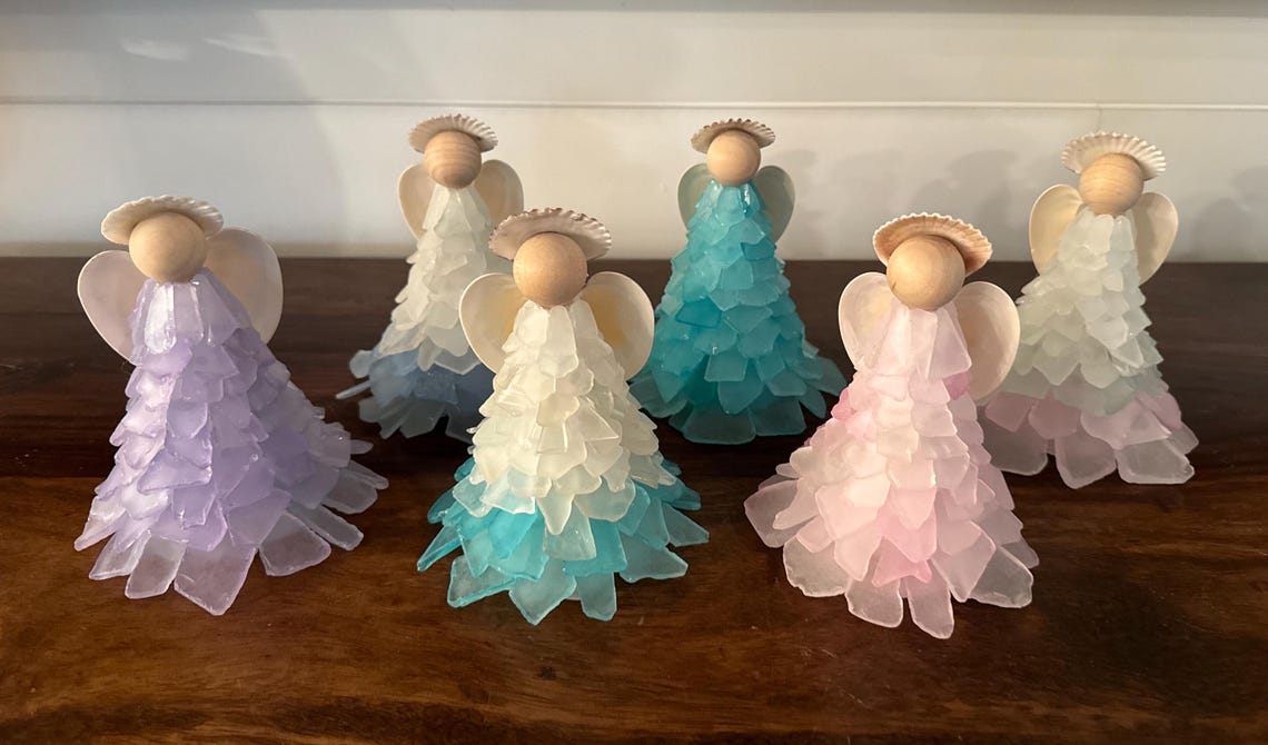 Customizable 3" Mini Sea Glass Angel | Coastal Holiday Memorial ...