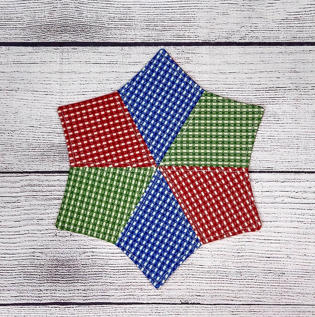 Mug Rug, Quilted Mug Rug, Fabric Mug Rug, Reversible Mug Rug, Star Mug ...