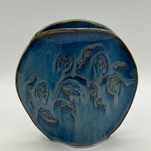 Gorgeous Blue Glazed Pottery Envelope Vase With Leaves Detail - Etsy