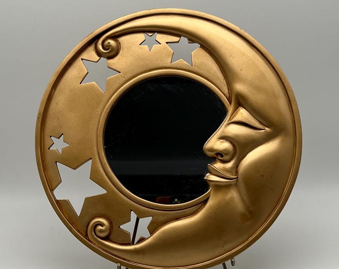 Vintage 1990s Celestial Gold Moon Face Wall Mirror - Etsy