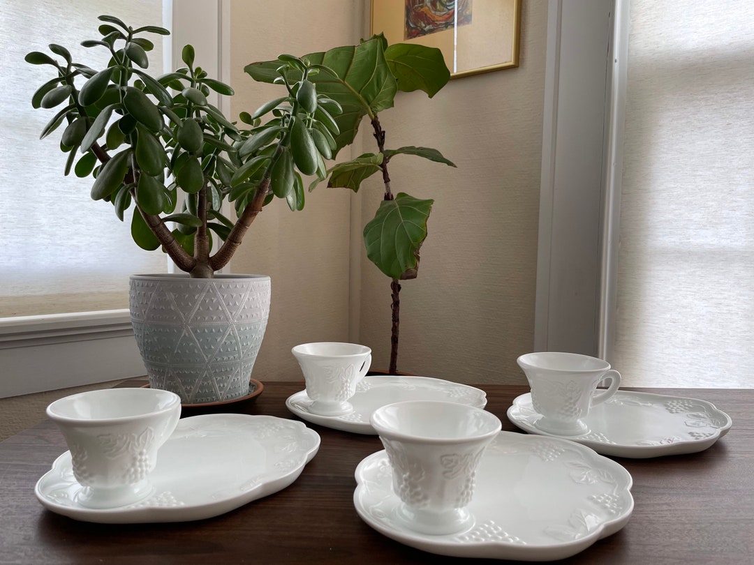 Vintage Colony “harvest” Milk Glass Snack Plate With Cup, Set of 4 - Etsy