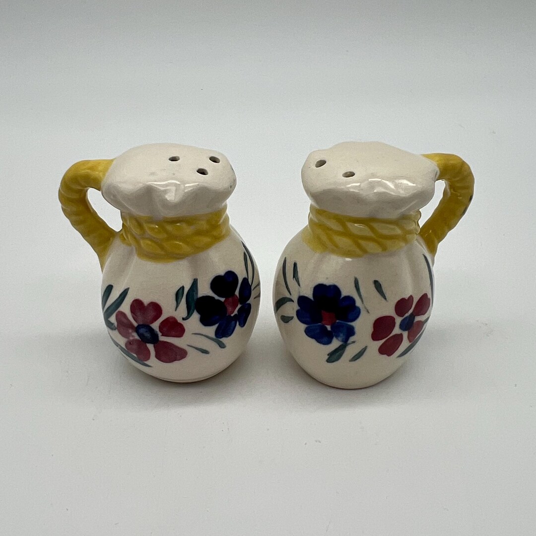Vintage 1950s Salt and Pepper Shaker Set, Handpainted Floral and Rope ...