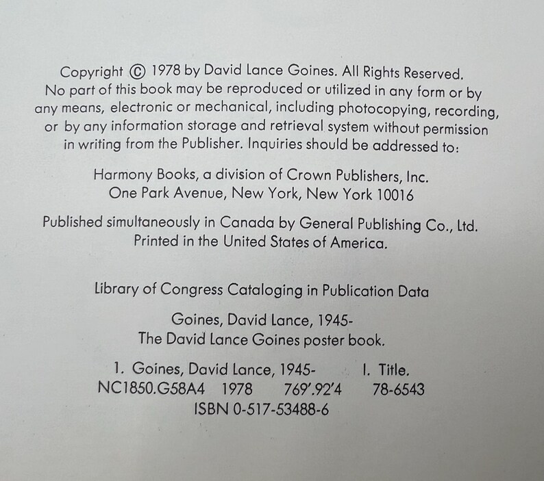 1978 David Lance Gaines Poster Book, First Edition, Harmony Books, Soft ...