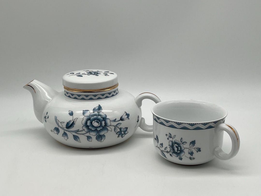 Vintage Nantucket Tea for One, Blue and White Floral Teapot With Cup - Etsy