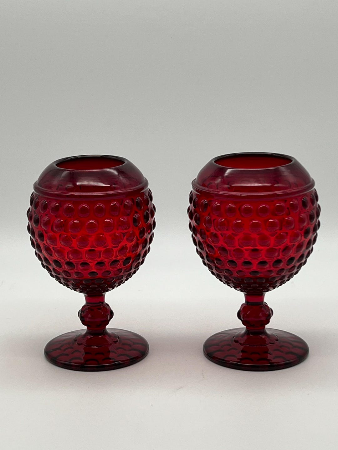 1930 Early American Hobnail Ruby Footed Ivy Ball Vase by Imperial Glass ...