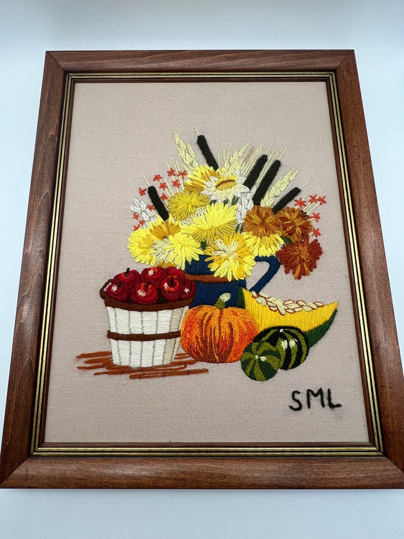 Vintage Fall Themed Crewel Needlework Framed Art - Etsy