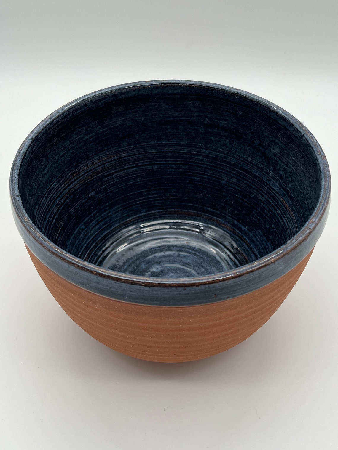 Hand Thrown Pottery Terracotta Mixing Bowls, Dark Denim Blue Glaze, Set ...