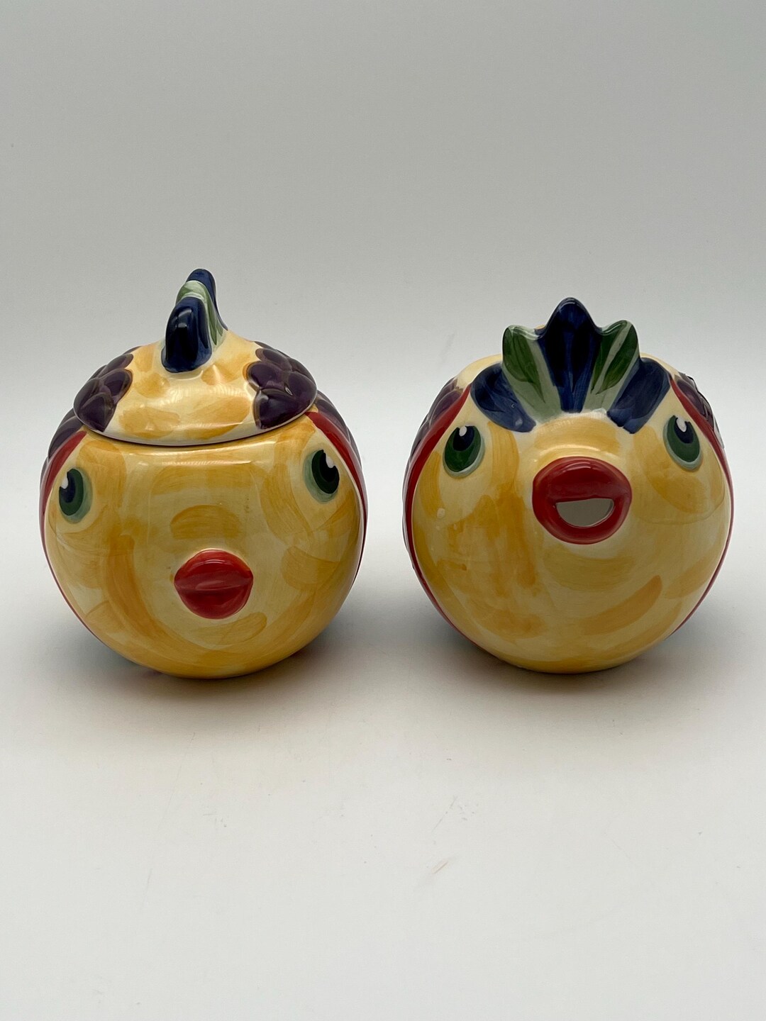Handpainted “under the Sea” Creamer and Covered Sugar Bowl, Tabletops ...