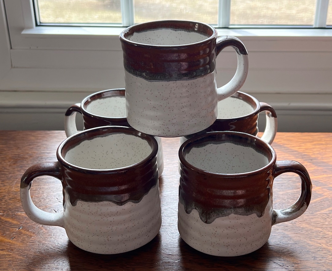 Beautiful Speckled Drip-ware Stoneware Mugs, Brown and Cream, Set of 5 ...