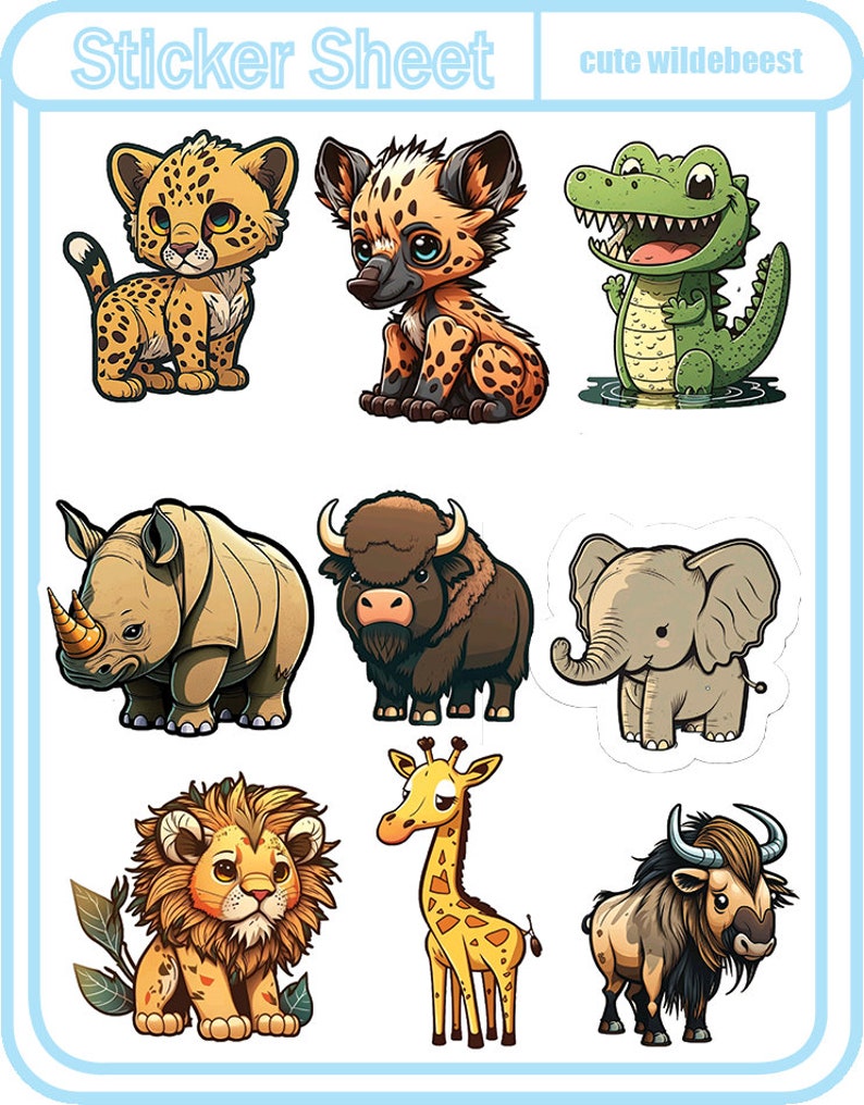 Cute Safari Animal Stickers, Animal Sticker, Sticker Sheet - Etsy