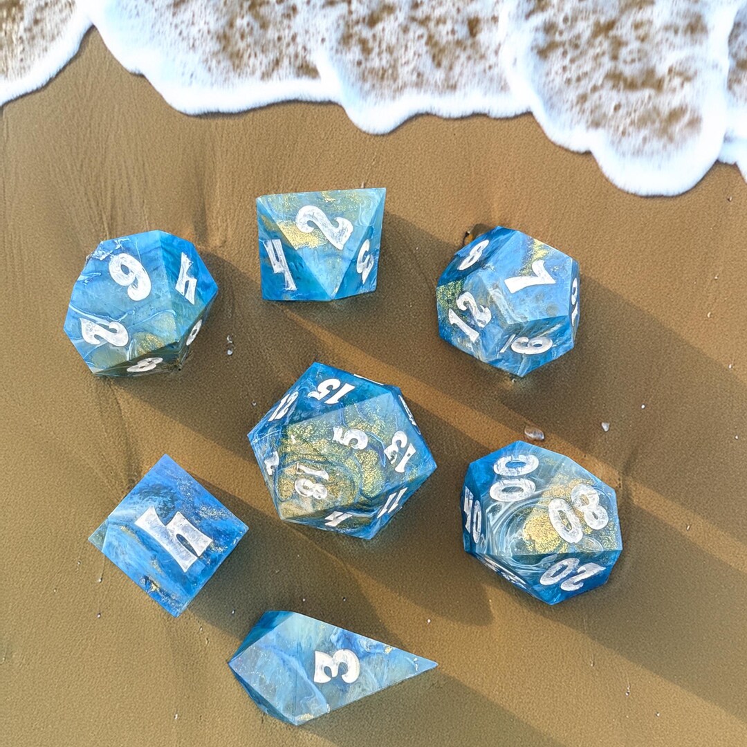 Ocean Dice Set, Handmade Sharp Edged Resin Dice Set for Role Playing ...