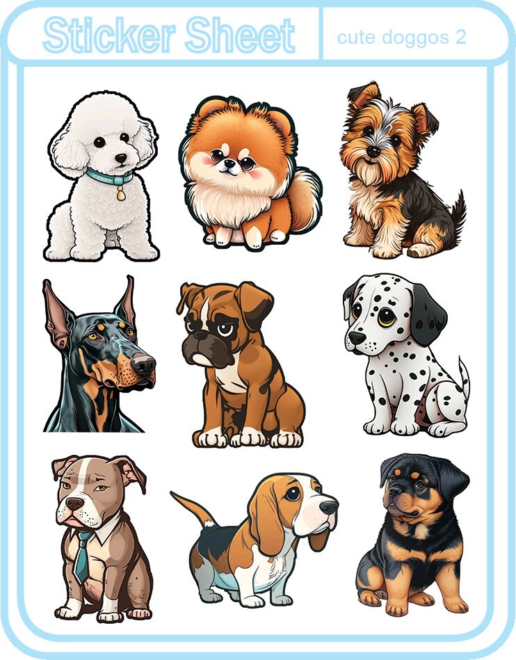 Cute Dogs Sticker Sheet 2, Sticker Pack, Doggo Stickers, Mixed Breed ...