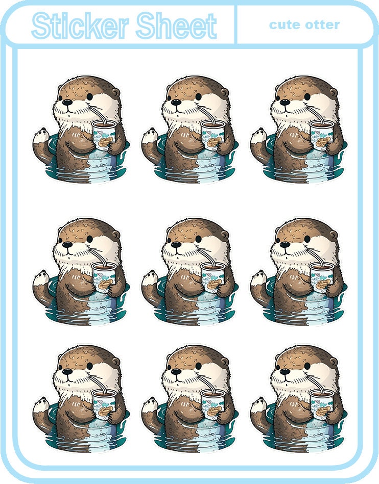 Cute Otter Sticker, Animal Sticker, Sticker Sheet, Sea Creatures, Ocean ...