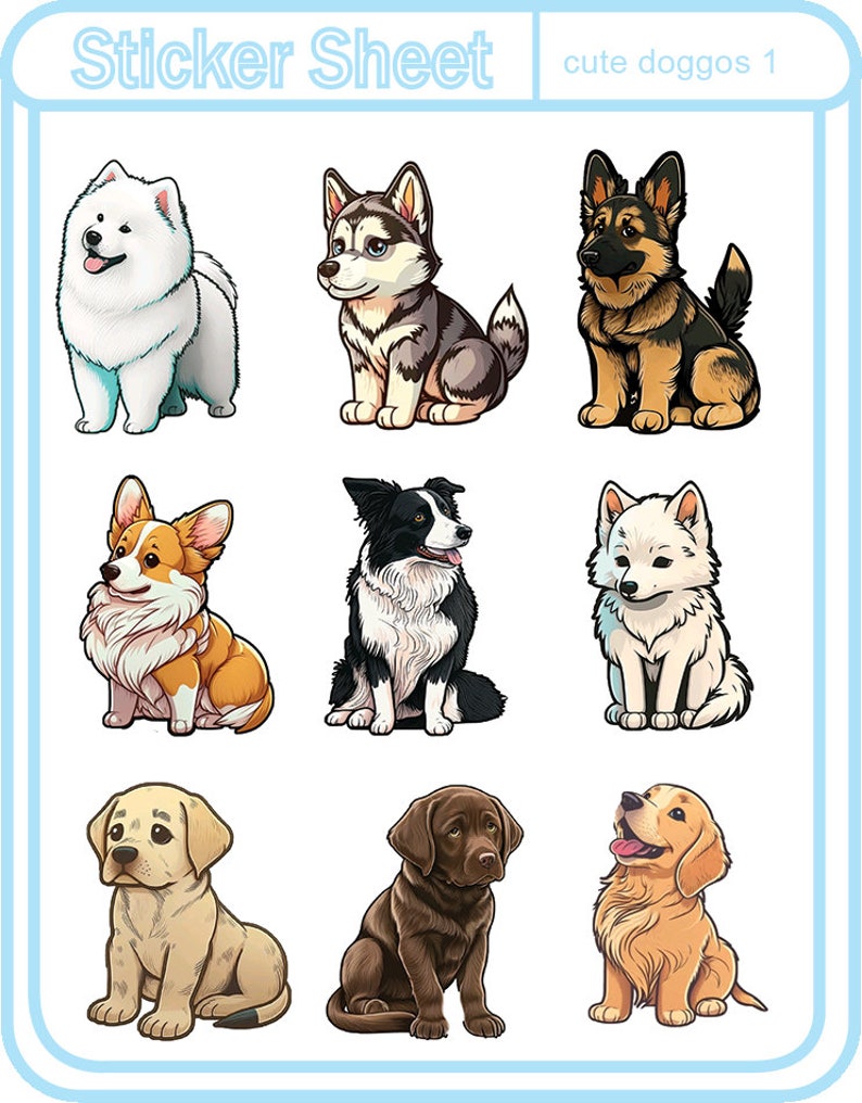 Cute Dogs Sticker Sheet 1, Sticker Pack, Doggo Stickers, Mixed Breed ...