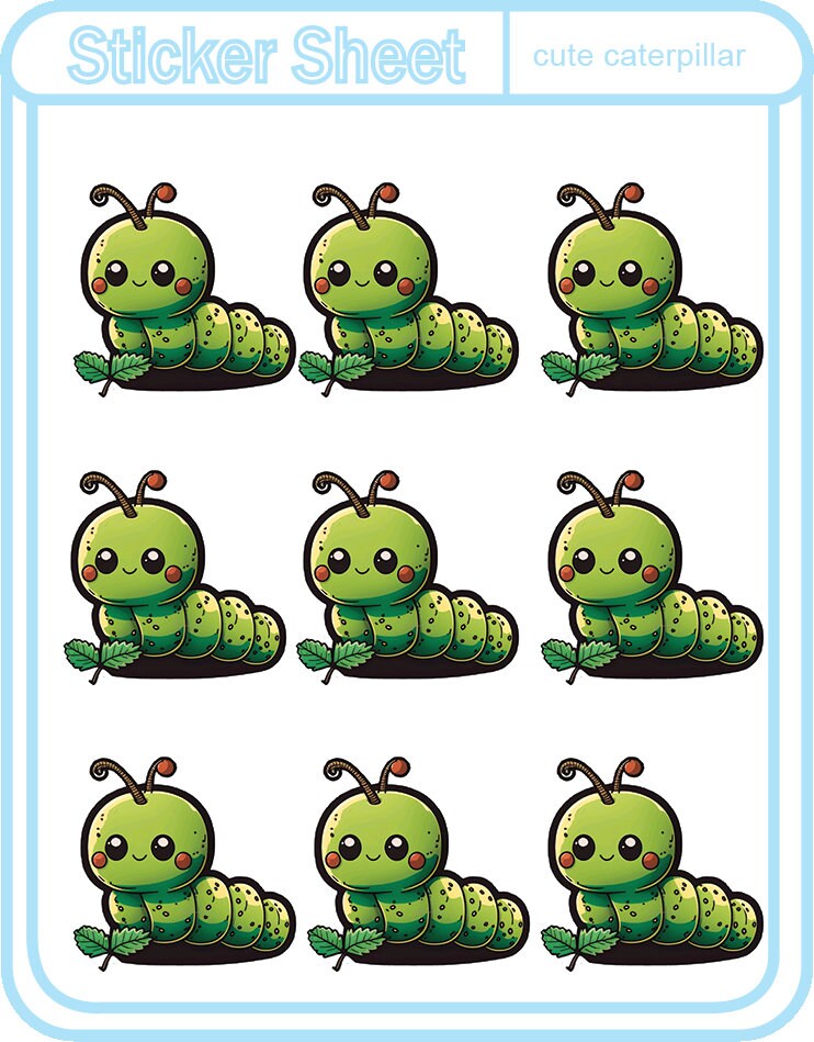 Cute Caterpillar Sticker, Animal Sticker, Sticker Sheet, Insect Sticker ...