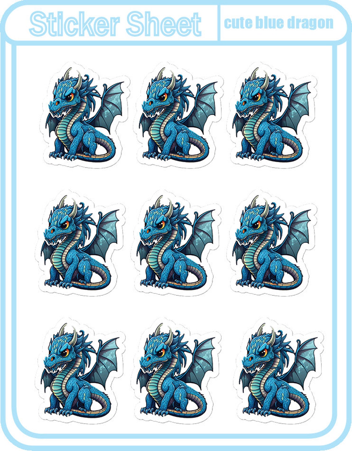 Cute Blue Dragon Sticker Laptop Sticker Sticker Sheet - Etsy
