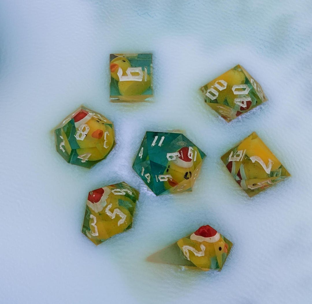 Cute Duck Dice With Tiny Christmas Hat, Handmade Sharp Edged Resin Dice ...