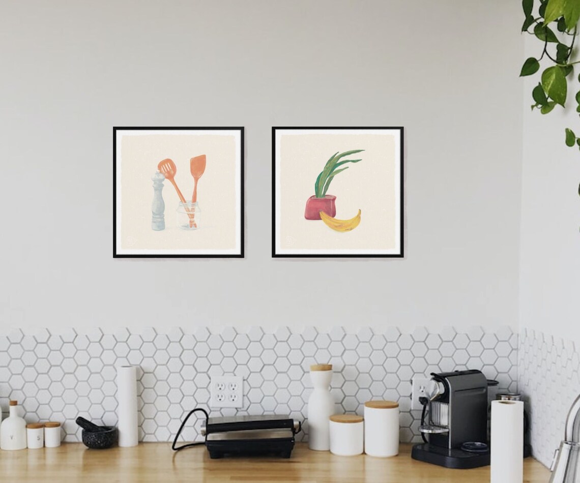 Digital Food Poster, Downloadable Art Prints, Banana Illustration for ...