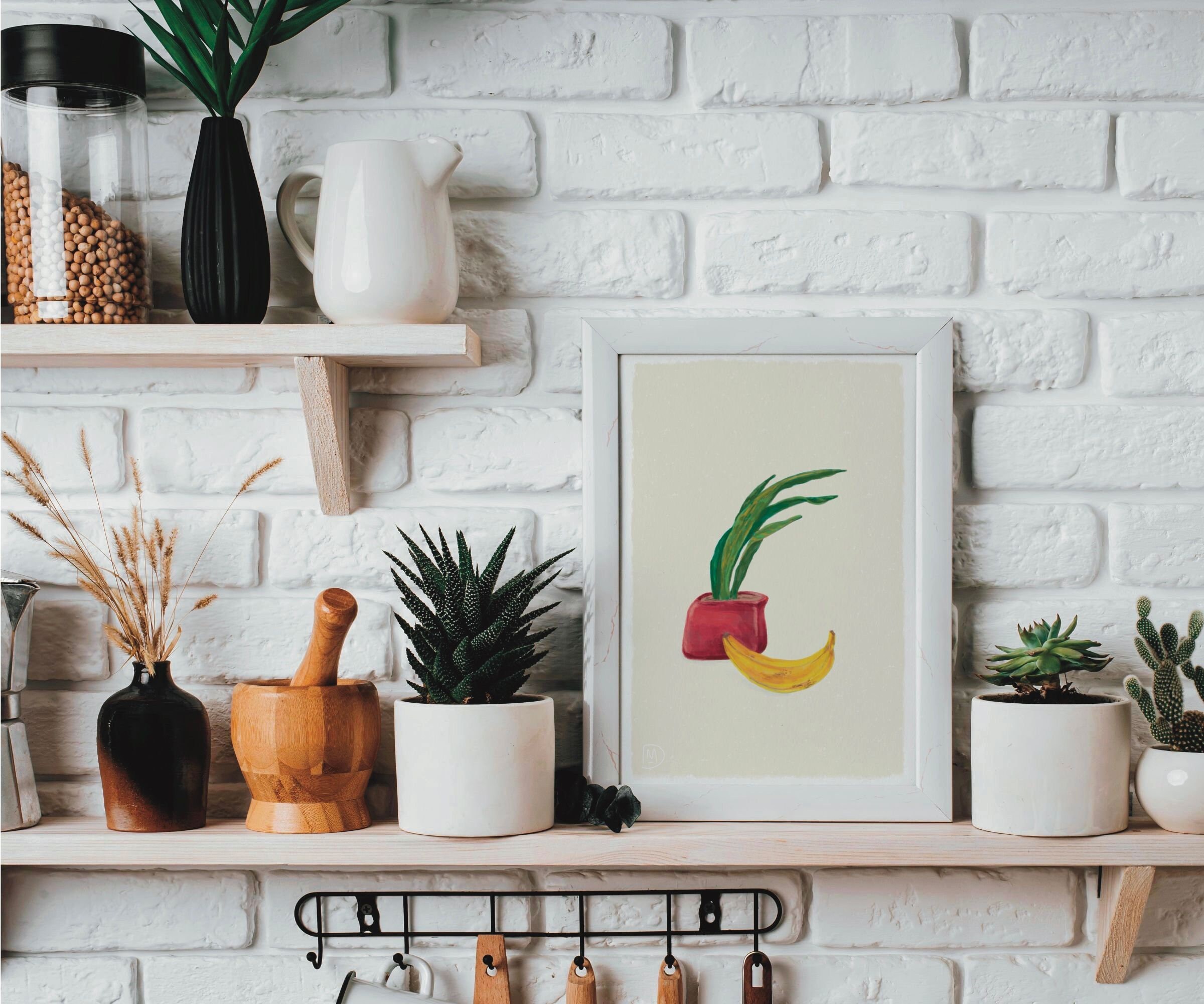 Digital Food Poster, Downloadable Art Prints, Banana Illustration for ...