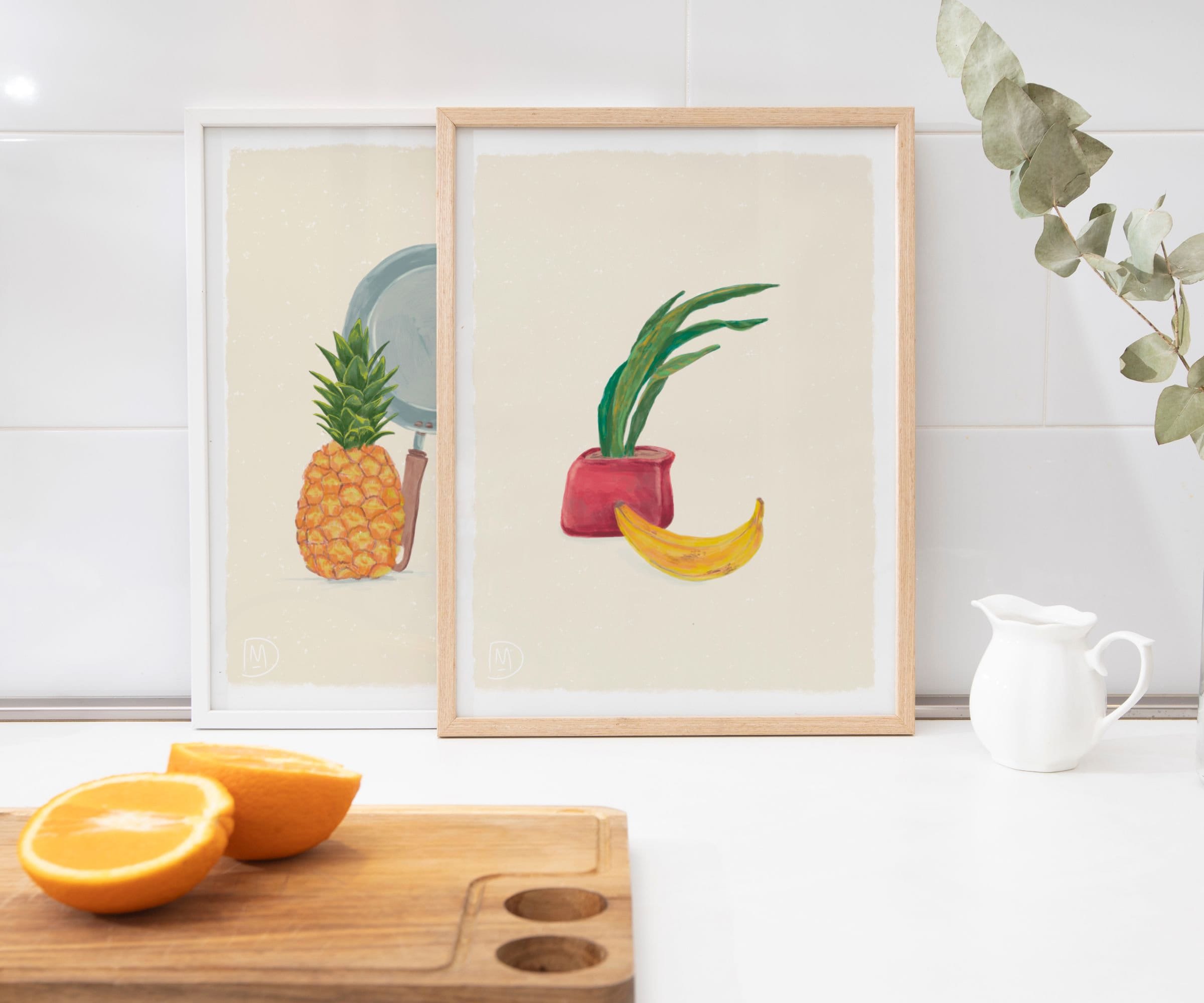 Digital Food Poster, Downloadable Art Prints, Banana Illustration for ...