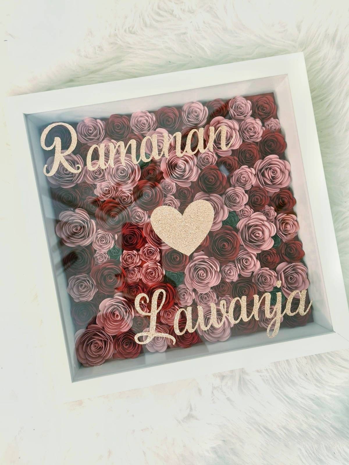 Personalized Shade Box With Homemade Paper Flowers Roses Flower Box ...