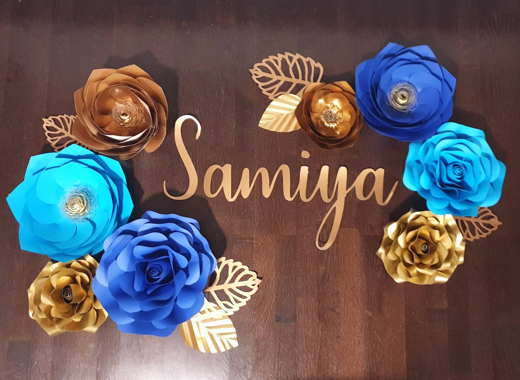 Paper Flowers Set With Name Wall Decoration Wall Flowers Nursery ...