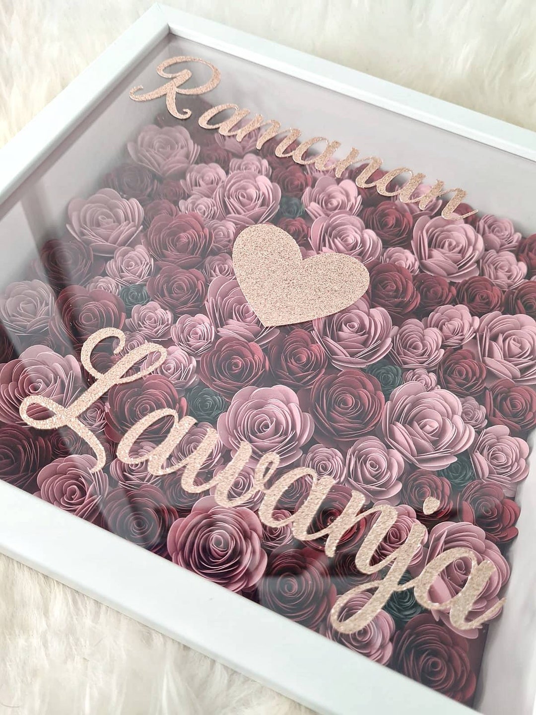 Personalized Shade Box With Homemade Paper Flowers Roses Flower Box ...