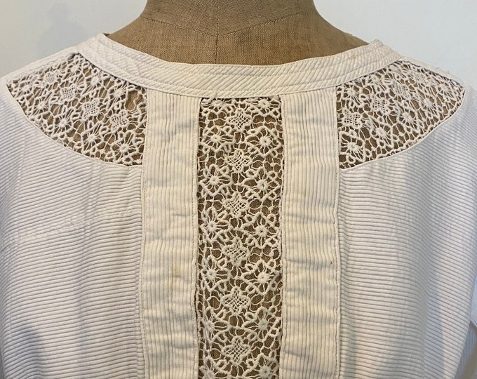 French Antique Blouse Made in Cotton Pique and With Lace Inserts ...