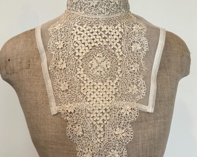 Antique Maltese Lace and Tulle Collar With Bib Front. Edwardian Silk ...