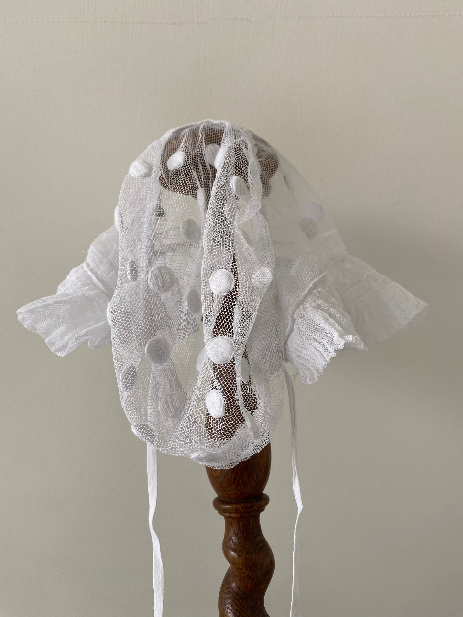 French Antique Tulle Bonnet With Hand Embroidery . Made by Hand in the ...