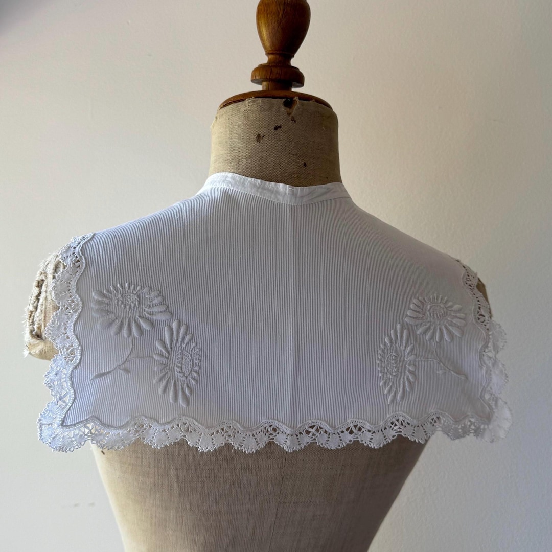 Antique French Cotton Pique Collar, Hand Embroidered Lace - Etsy