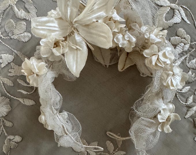 Gorgeous French Antique Bridal Tiara With Fabric Flowers and Tulle ...
