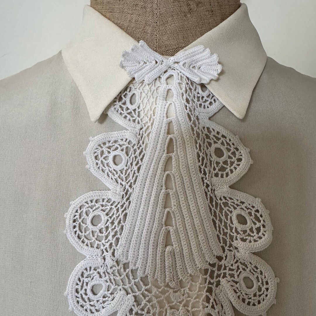 Cute French Vintage Jabot With Bow. French Hand Crochet Cotton Jabot ...