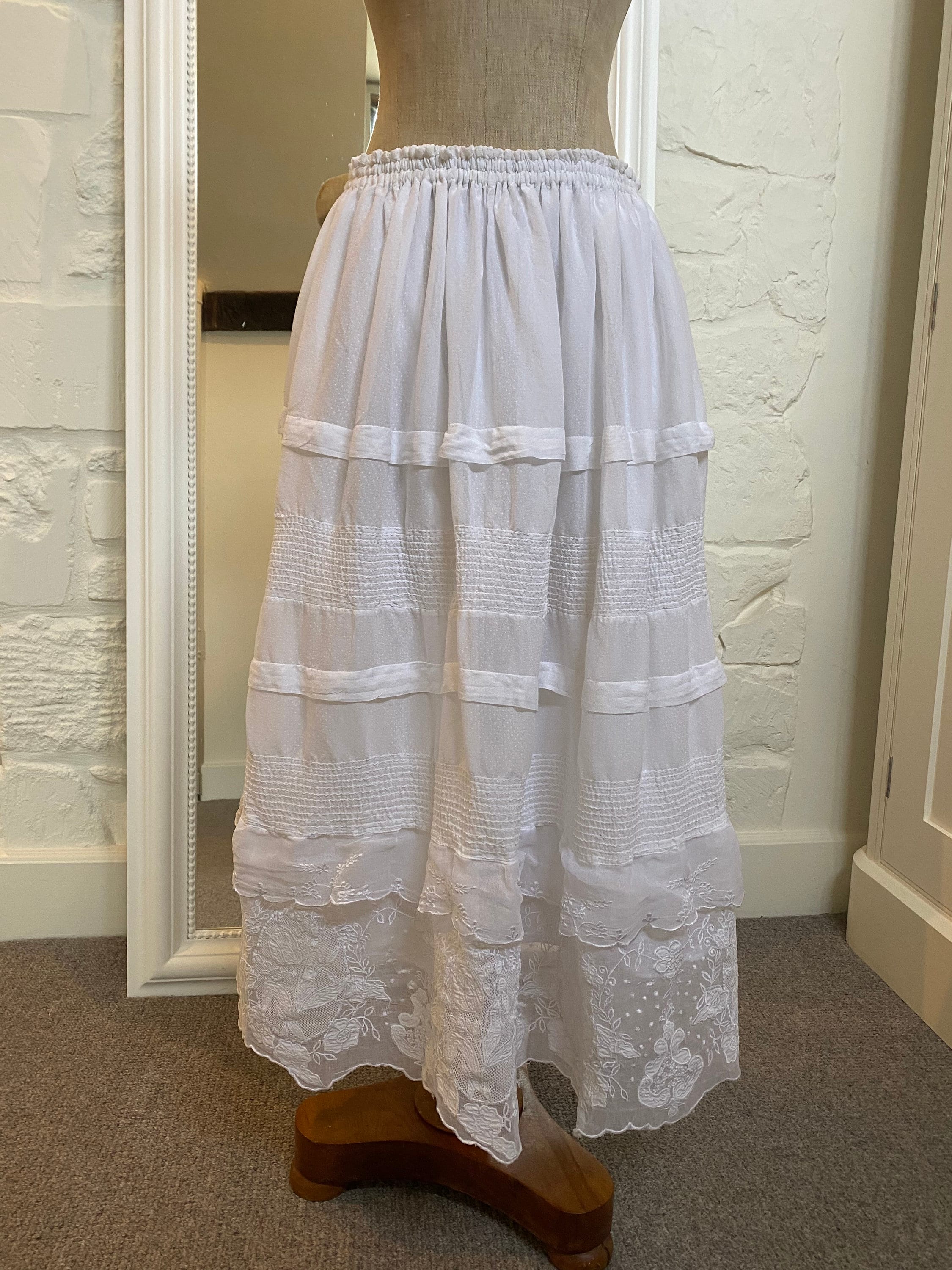 French Vintage Skirt With Embroidered Organza Frills. Vintage - Etsy