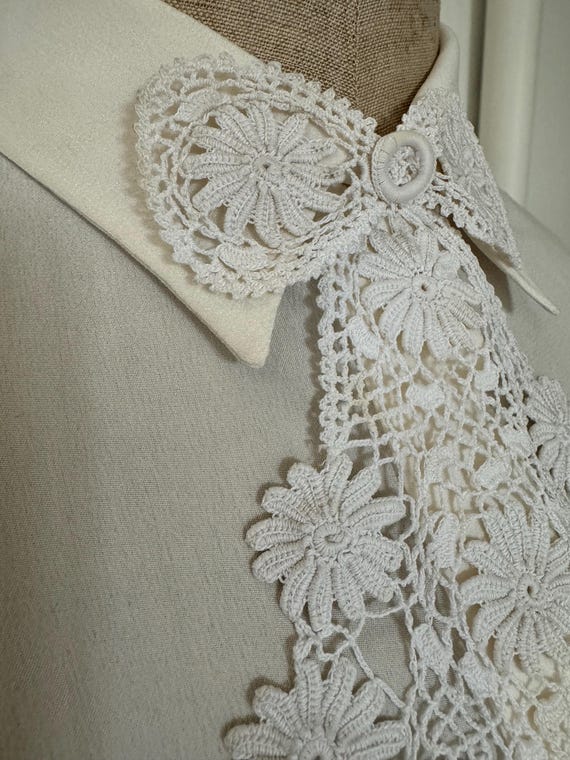 French Antique Hand Crochet Jabot With Bow. Hand Made… - Gem